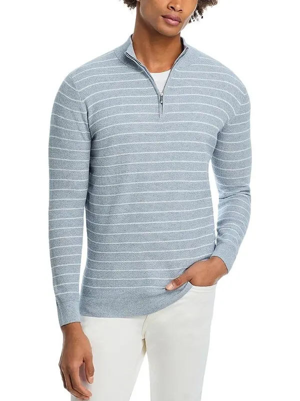 Peter Millar South Bend Striped Quarter Zip Sweater - Morning Blue