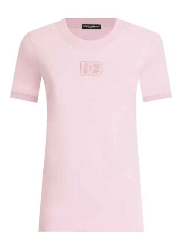 Dolce & Gabbana Jersey T-shirt With Raised Dg Logo Embroidery - Pink
