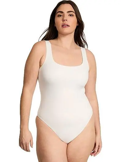 Victoria's Secret Bodywear Square-neck Tank Bodysuit - White,ivory