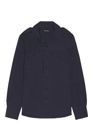 TOM FORD Fluid Poplin Western Shirt - Navy