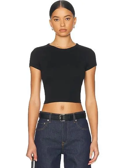 Enza Costa Supima Baby Rib Cropped Tee - Black