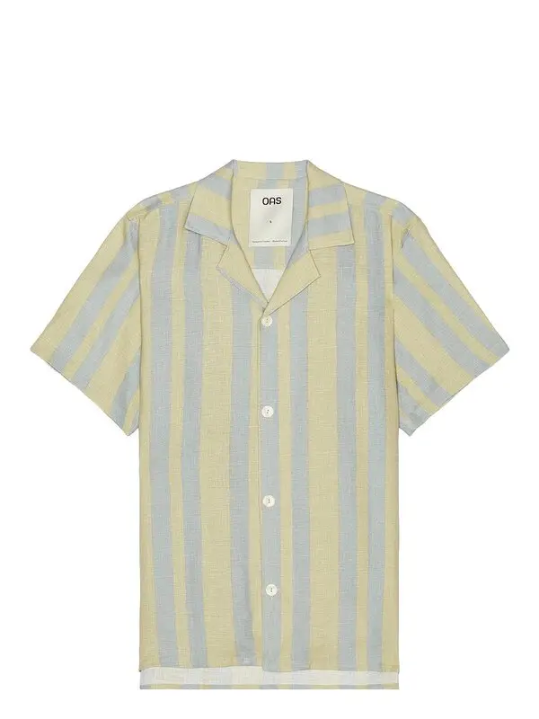 Oas Mist Strata Cuban Linen Shirt In Blue,yellow - Multi