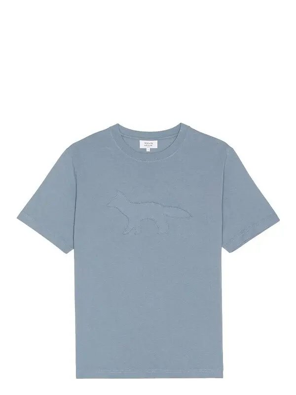 Maison Kitsuné Crafted Profile Fox Comfort Tee In Blue - Zinc Grey