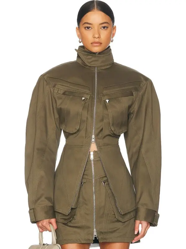 MUGLER Zip-up Workwear Jacket - Kaki