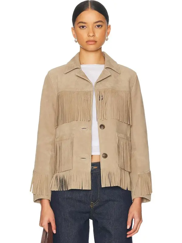 GRLFRND Joni Suede Fringe Jacket - Desert Sand