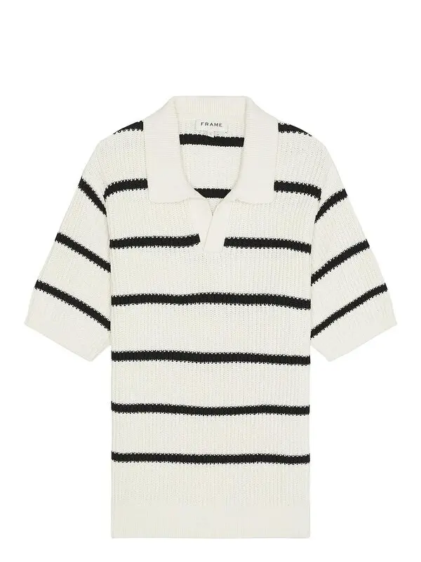 FRAME Striped Polo Sweater In Cream - Black Stripe