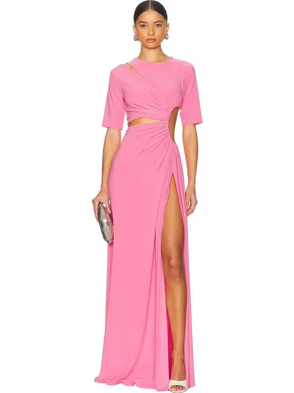 SID NEIGUM Gathered Slit Maxi Dress - Pink