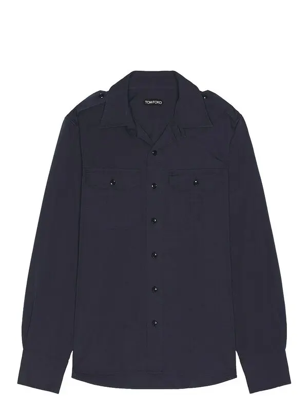 TOM FORD Fluid Poplin Western Shirt In Blue - Navy