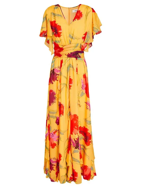 Diane Von Furstenberg Dianthus Floral-print Crepe Maxi Dress - Saffron