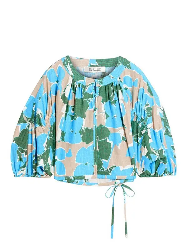 Diane Von Furstenberg Dario Cropped Floral Blouse - Light Blue