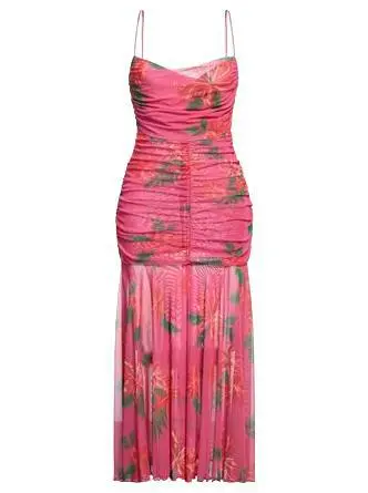 Pinko Tulle Floral-print Maxi Dress - Fuchsia