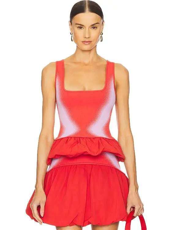 Ph5 Sleeveless Square Neck Top With Bubble Hem - Red