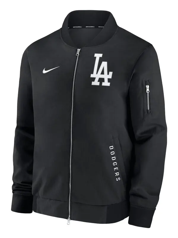 Nike Los Angeles Dodgers Authentic Collection Dugout Mlb Full-zip Bomber Jacket - Black