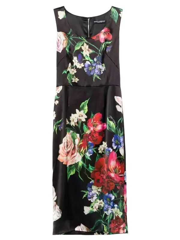 Dolce & Gabbana Floral-print Satin Midi Dress - Black