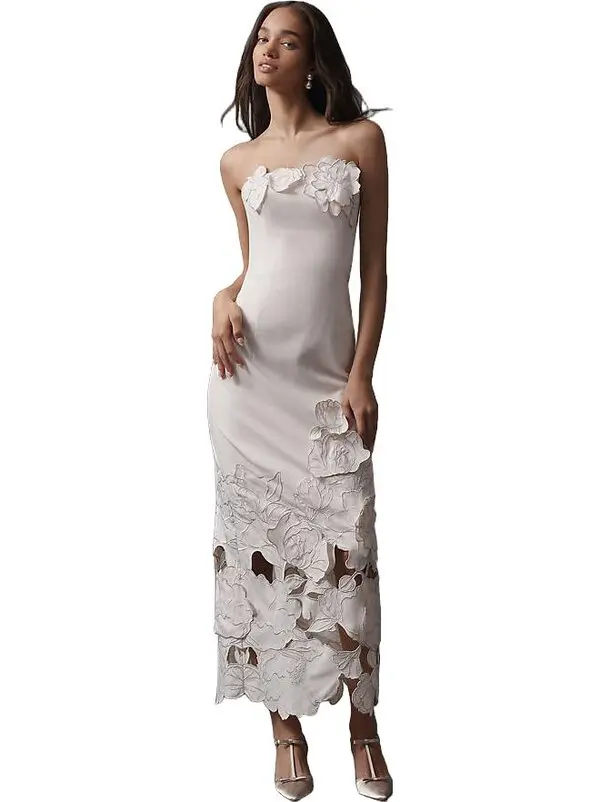 LEO LIN Rayne Strapless Appliqué Midi Dress - Ivory