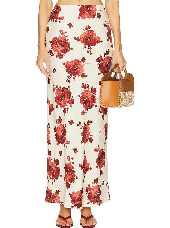 Faithfull The Brand Elise Floral Linen Skirt - Cecile Floral & Garnet