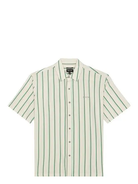 Brixton Cru Stripe Relaxed Short Sleeve Shirt In Beige - Beige  Pine Needle  & Aquatic Green
