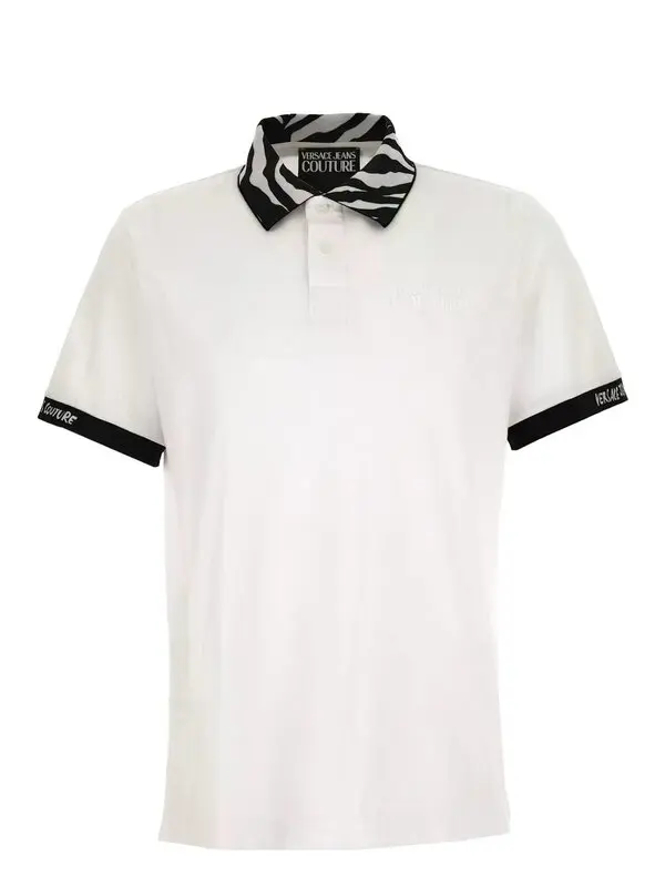 Versace Printed-collar Polo Shirt - White