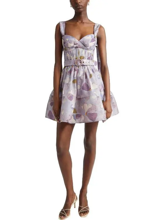 Zimmermann Dawning Belted Bustier Minidress - Lilac Pansy