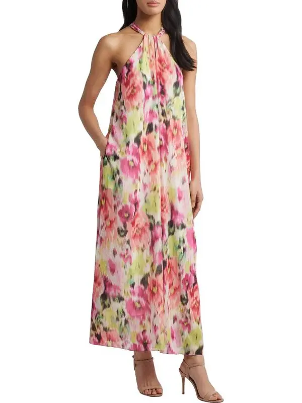 Julia Jordan Abstract Floral Maxi Dress - Pink Multi