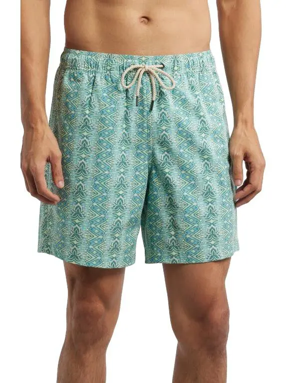 FAIR HARBOR Bayberry Floral Swim Trunks - Teal White Lotus Wl