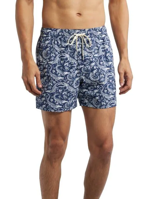 FAIR HARBOR The Bungalow Water Repellent Swim Trunks - Navy Crocodile Wl