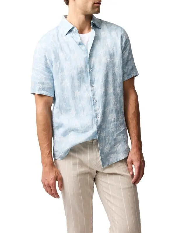 Rodd & Gunn Belleknowes Original Fit Floral Short Sleeve Linen Button-up Shirt - Mist
