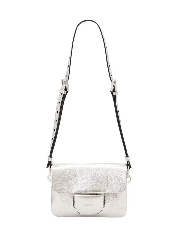 ALLSAINTS Jupiter Metallic Leather Crossbody Bag - Silver Crinkle