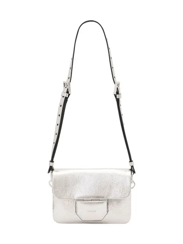 ALLSAINTS Jupiter Metallic Leather Crossbody Bag - Silver Crinkle