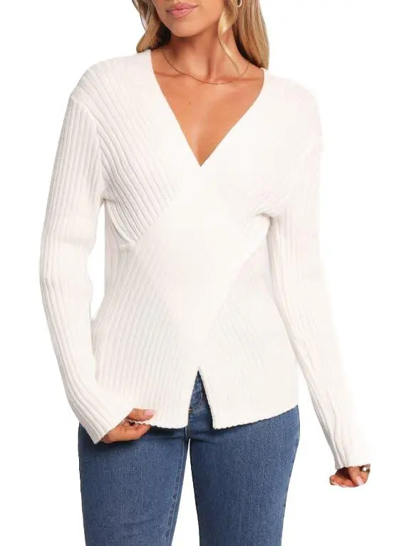PETAL & PUP Hannon Crossover Rib Sweater - White
