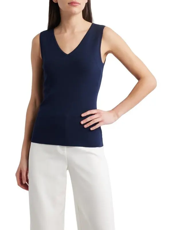 TAHARI ASL V-neck Sweater Tank - Navy