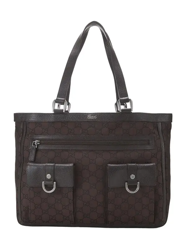 Gucci Gg Nylon Abbey Pocket Tote - Brown