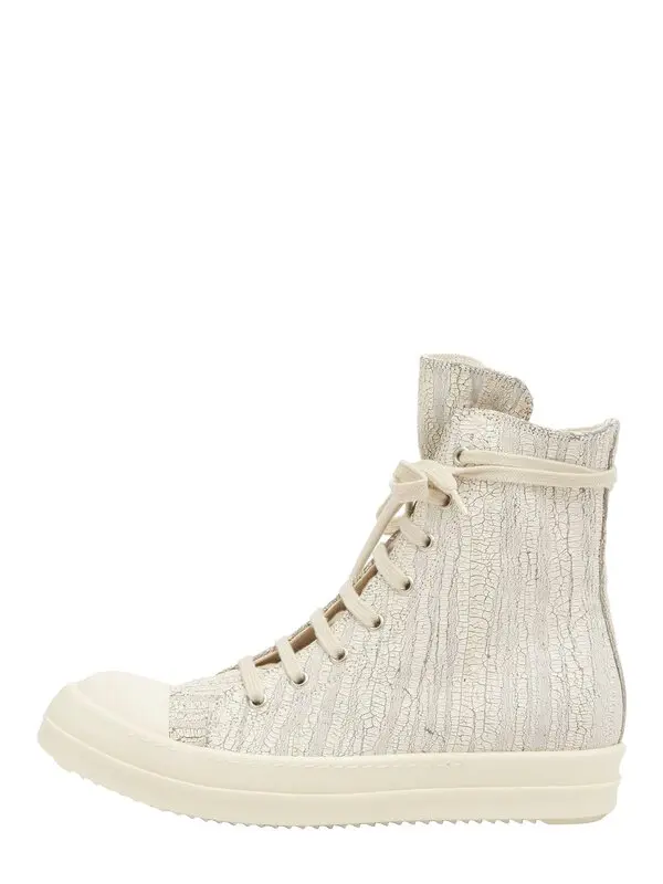Rick Owens Denim And Leather High-top Sneakers - Milk