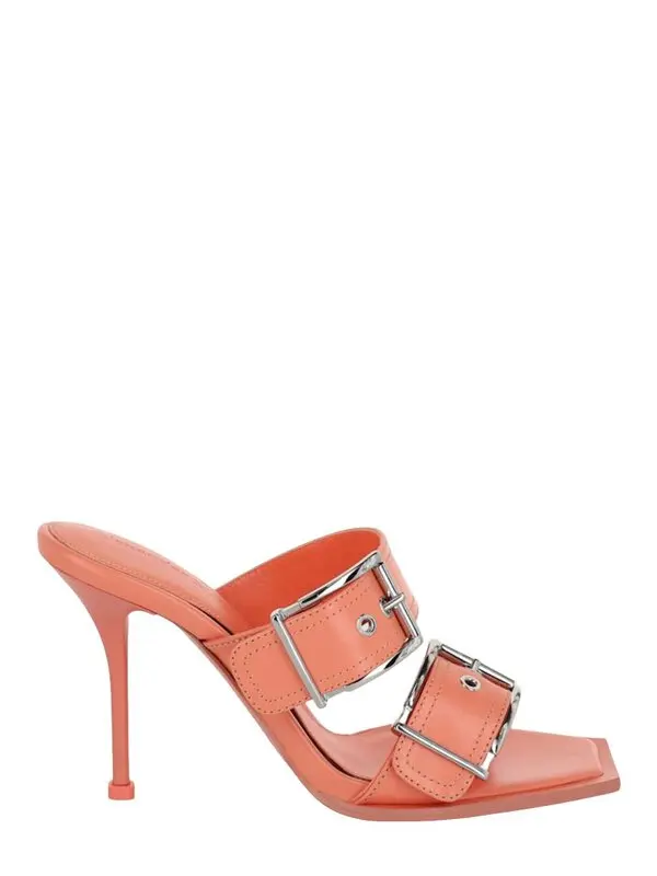 Alexander McQueen Boxcar Leather Heel Sandals - Apricot