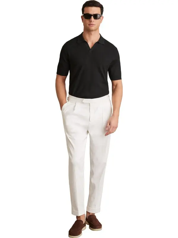 REISS Tyne Open-collar Knit Polo Shirt - Black