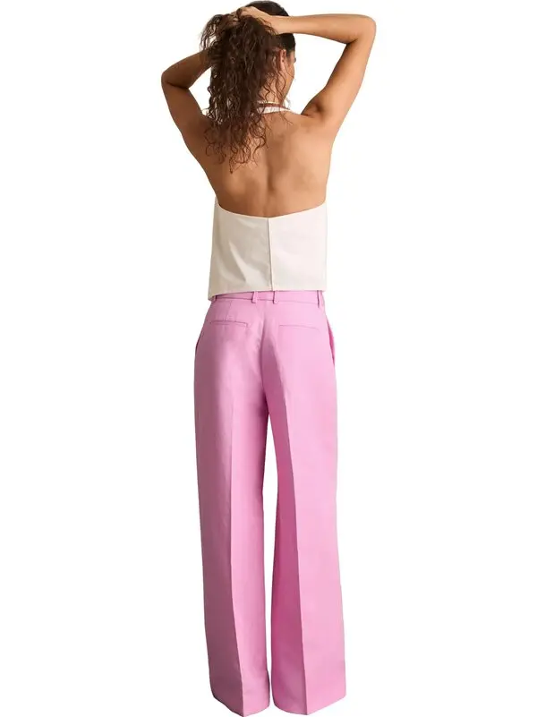 REISS Raine Wide-leg Linen Blend Trousers - Pink