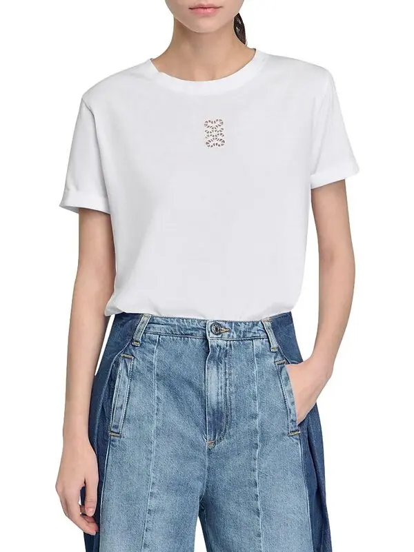 Sandro Embroidered Cotton T-shirt - White