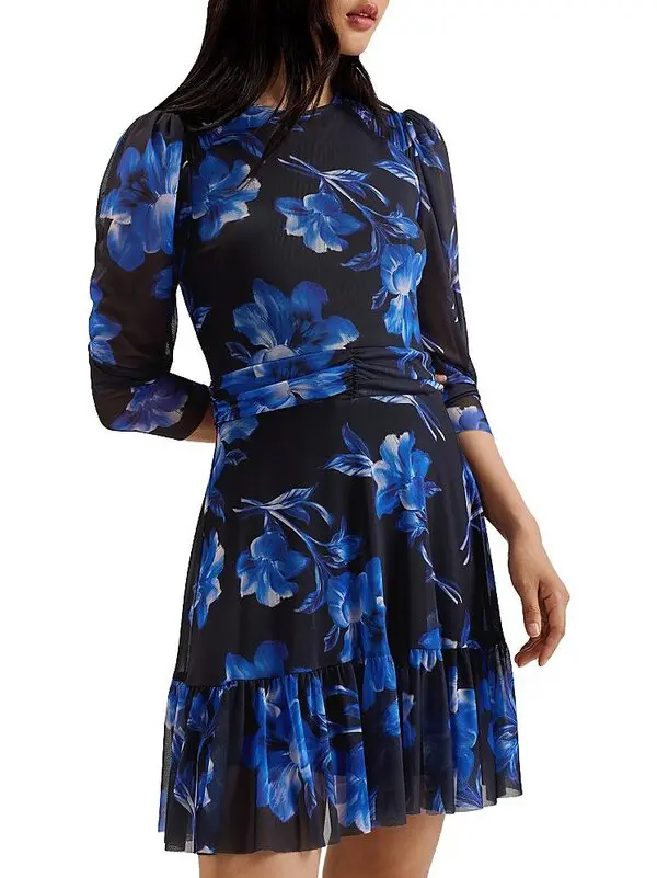 Ted Baker London Carmall Gathered Floral Mini Dress - Blue