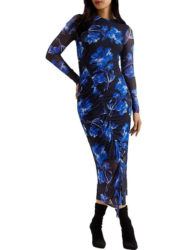 Ted Baker London Marliyy Floral Ruched Midi Dress - Blue