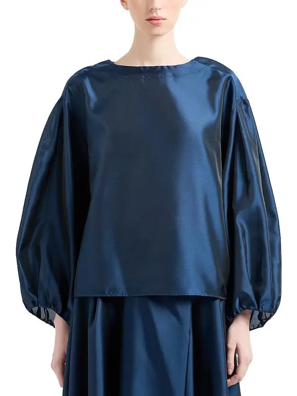 Emporio Armani Shiny Muslin Balloon Sleeve Blouse - Dark Blue