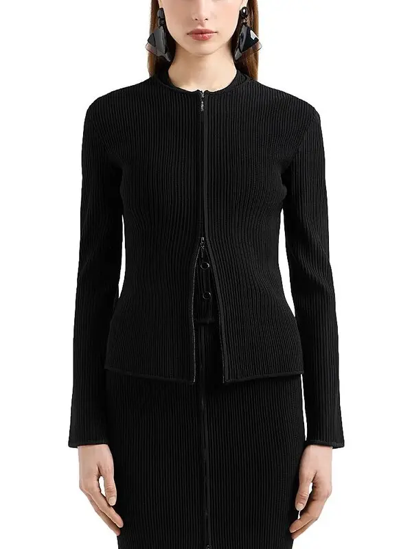 Emporio Armani Textured Ottoman Jersey Zip-up Jacket - Black
