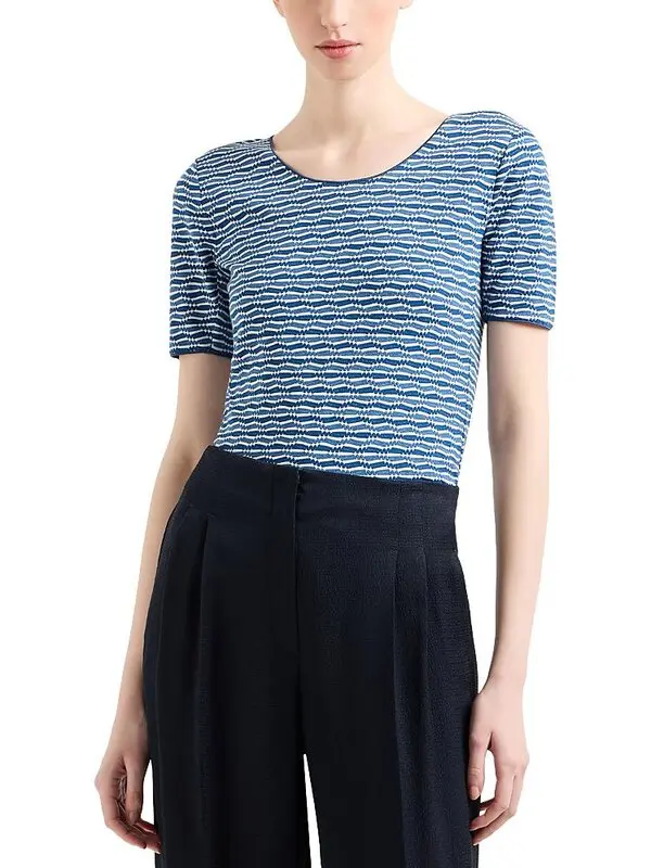 Emporio Armani Geo Textured Jacquard Jersey Top - Blue