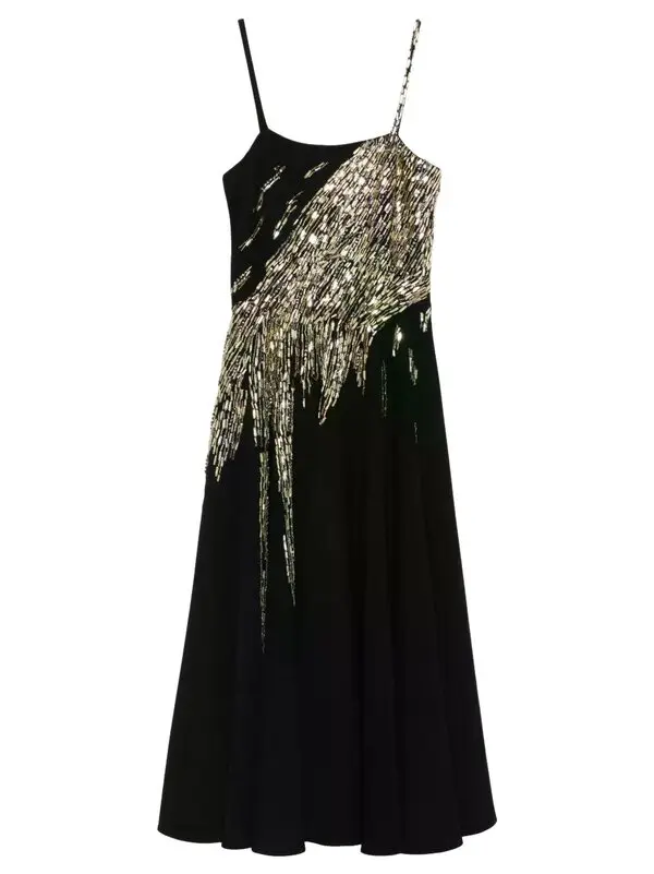 LOULOU Bead-embellished Midi Dress - Black