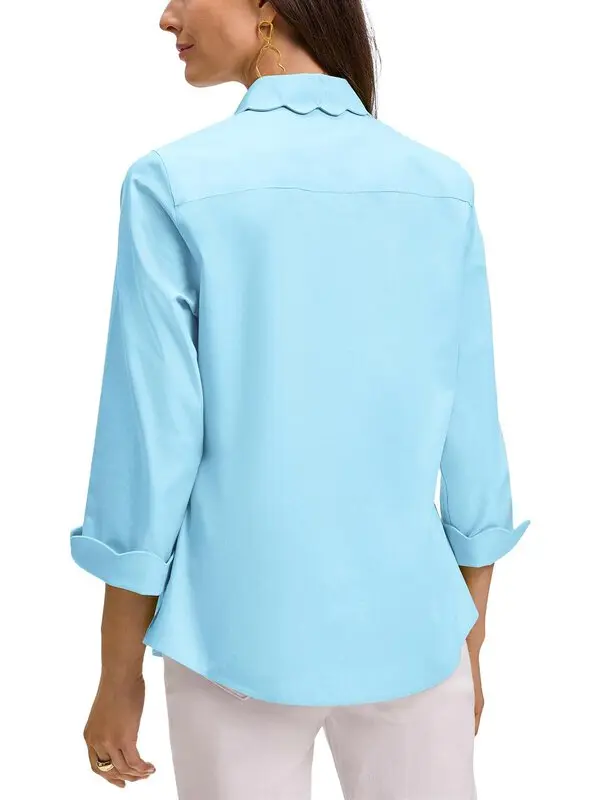 Foxcroft Gwen 3/4 Sleeve Pinpoint Oxford Shirt - Soft Aqua