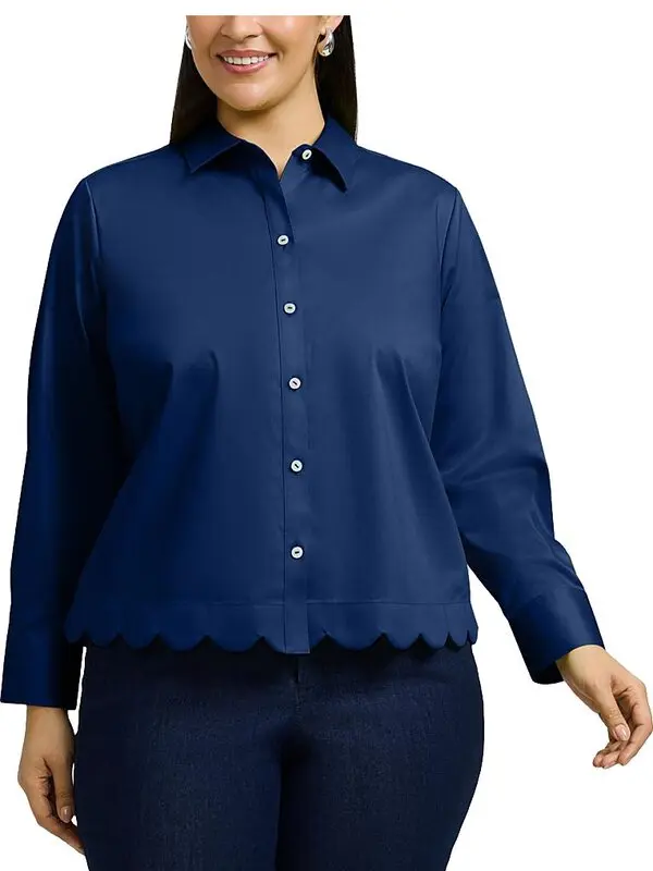 Foxcroft Scarlett Long Sleeved Matte Sateen Shirt - Navy