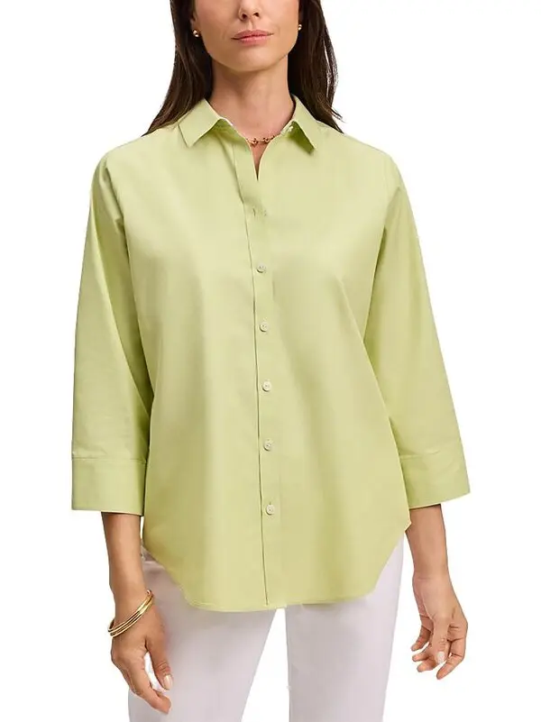 Foxcroft Margie 3/4 Sleeved Pinpoint Oxford Shirt - Pistachio