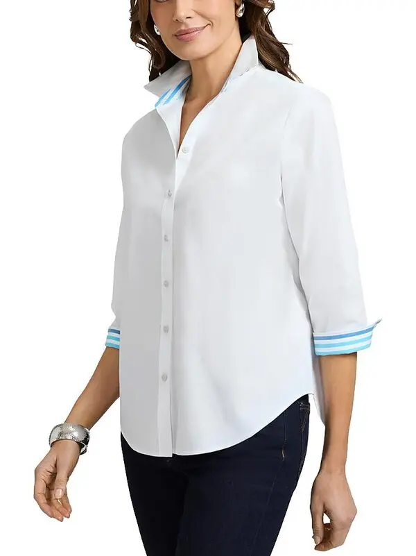 Foxcroft Margie 3/4 Sleeved Pinpoint Oxford Shirt - White