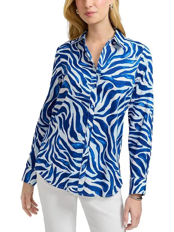 Foxcroft Zoey Tonal Zebra Shirt - Blue/white