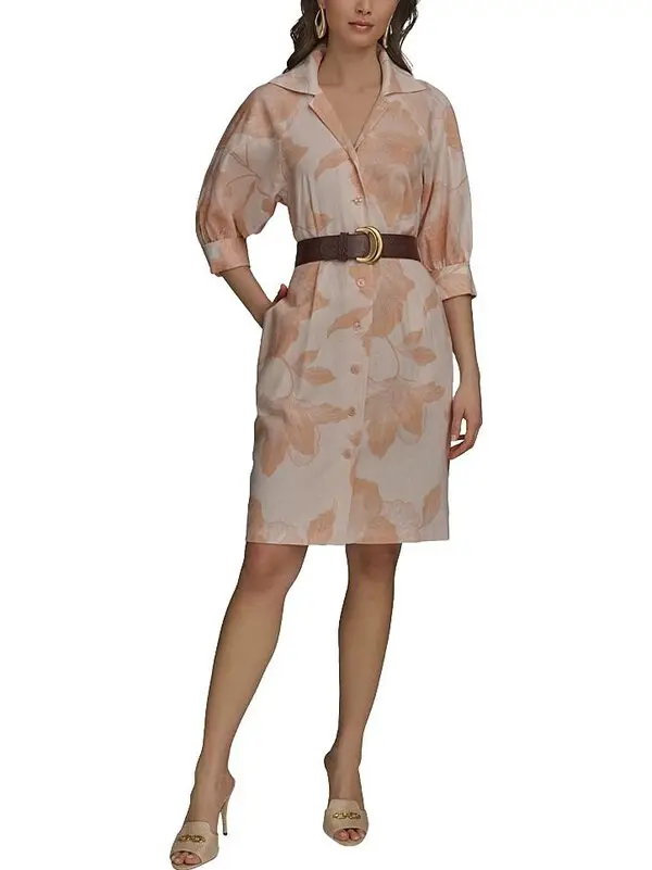 Donna Karan New York Belted Shirt Dress - Scallop Shell/apricot