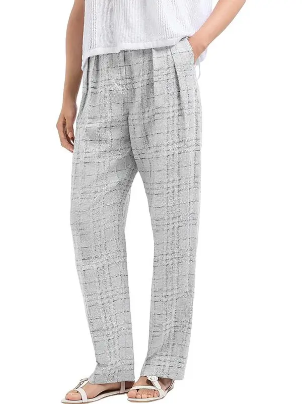 Emporio Armani Linen Check Straight Leg Trousers - Light Grey